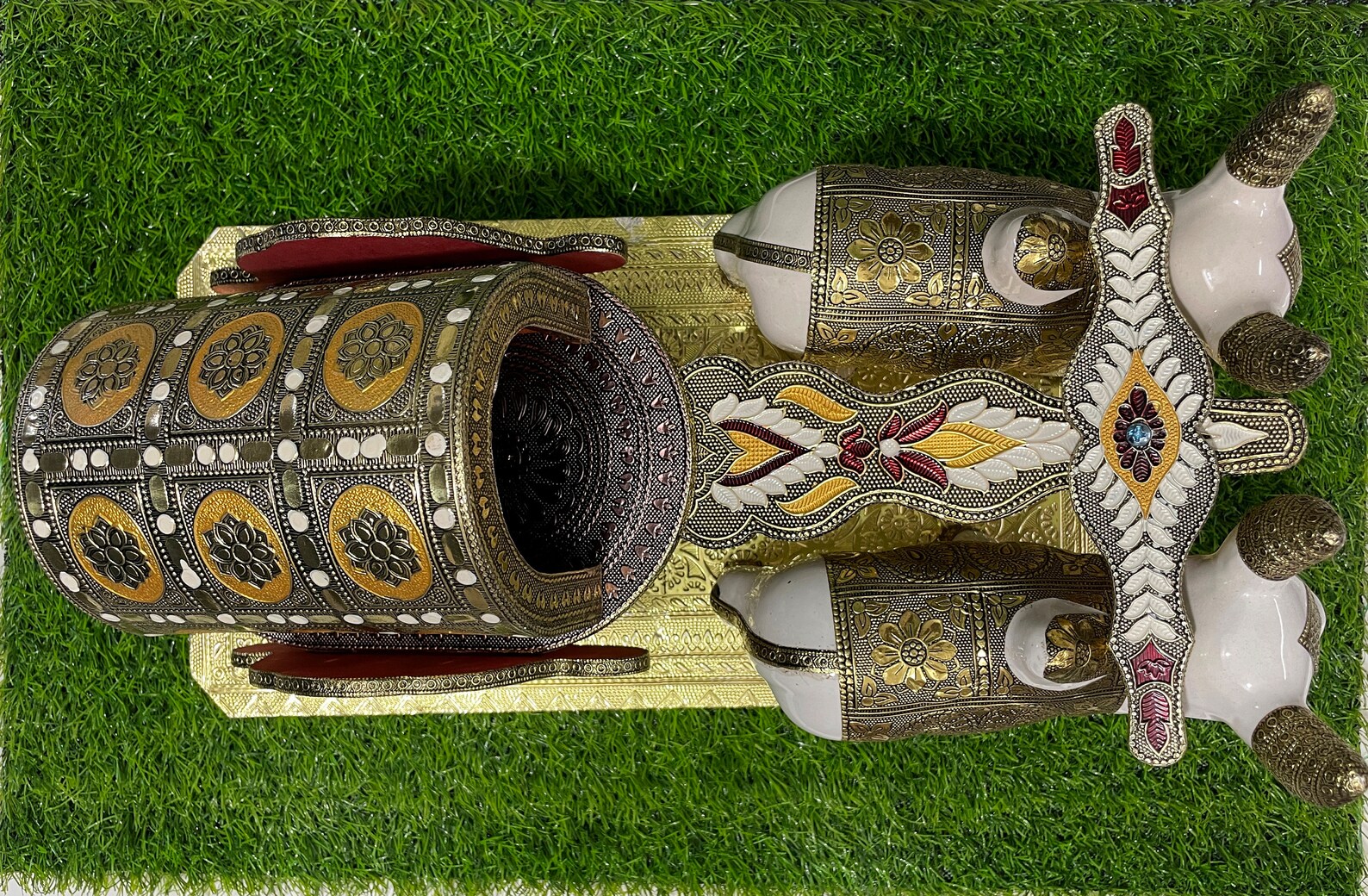 Meenakari Wooden Bullock Cart With Double Bull/ Wooden Showpiece Home ...