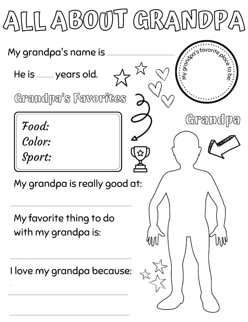 All About Grandpa Fathers Day T All About My Grandpa Printable