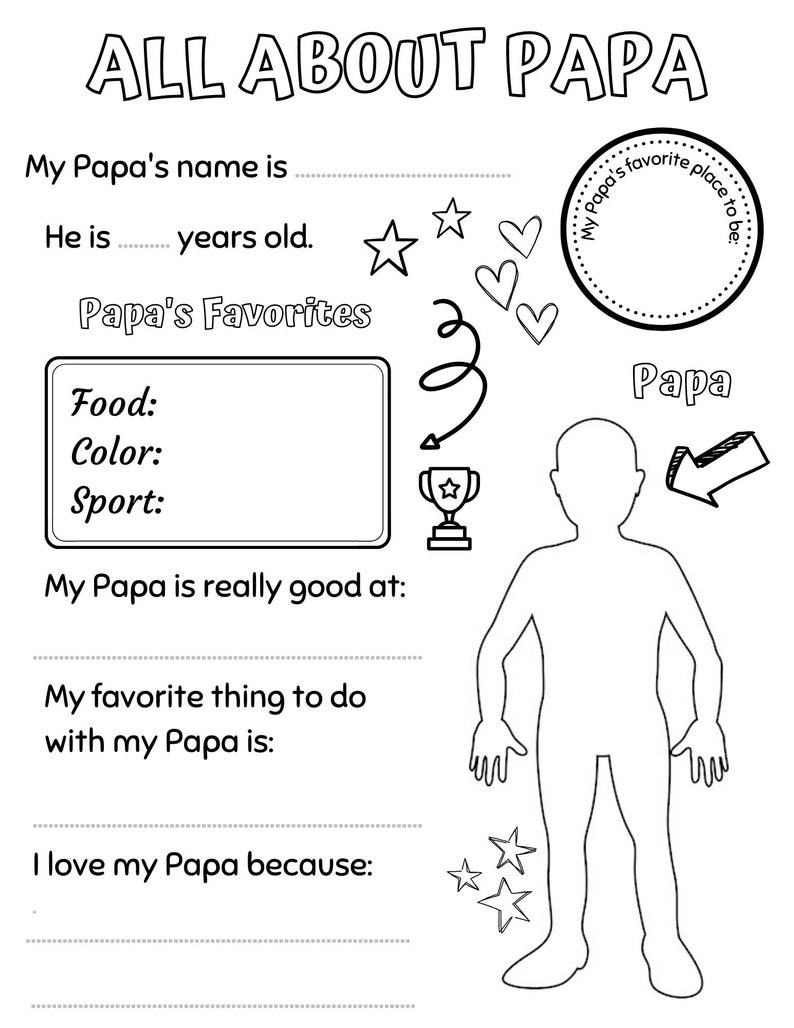 All About Papa, Fathers Day Gift, All About My Papa Printable, Fathers ...