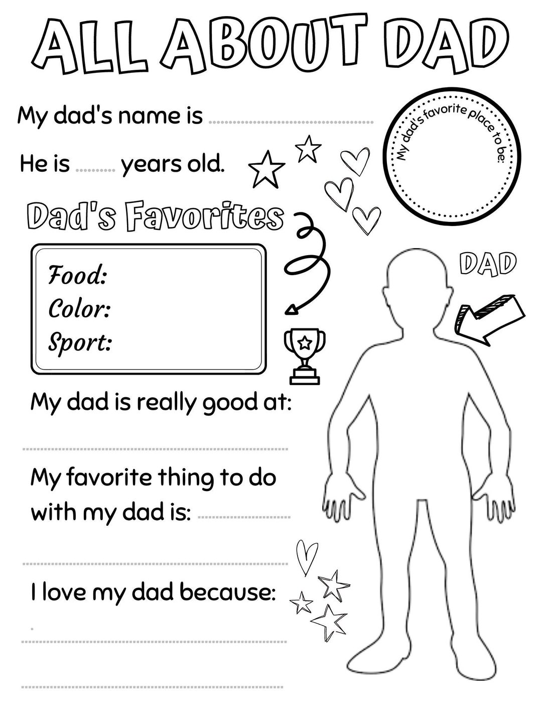 All About Dad Fathers Day T All About My Dad Printable Fathers