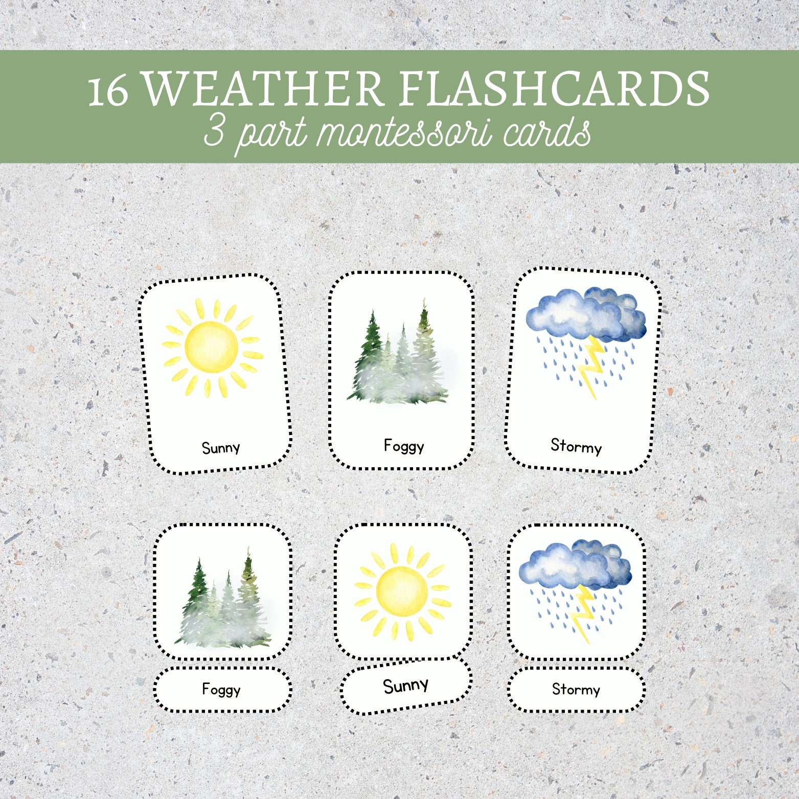 Weather Vocabulary Montessori Learning Cardsweather Flash Cards ...