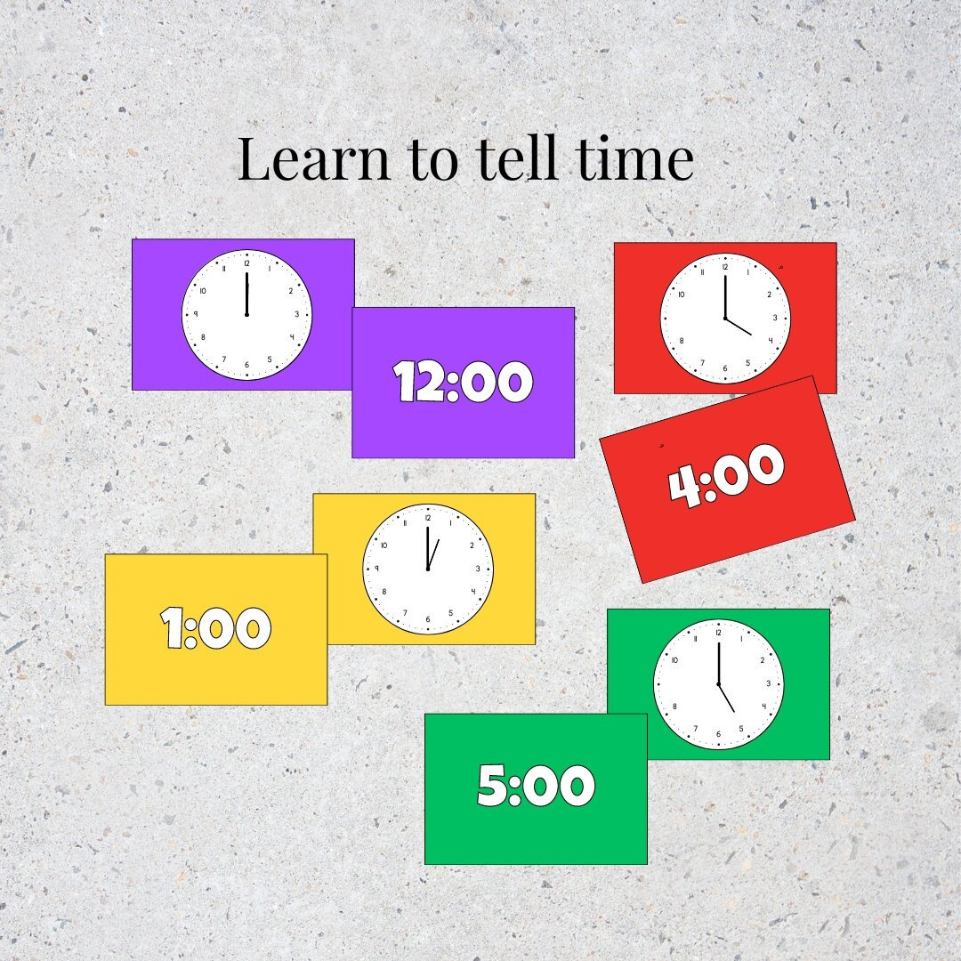 Learn to Tell Time Cards|homeschool Activity|preschool Kindergarten ...