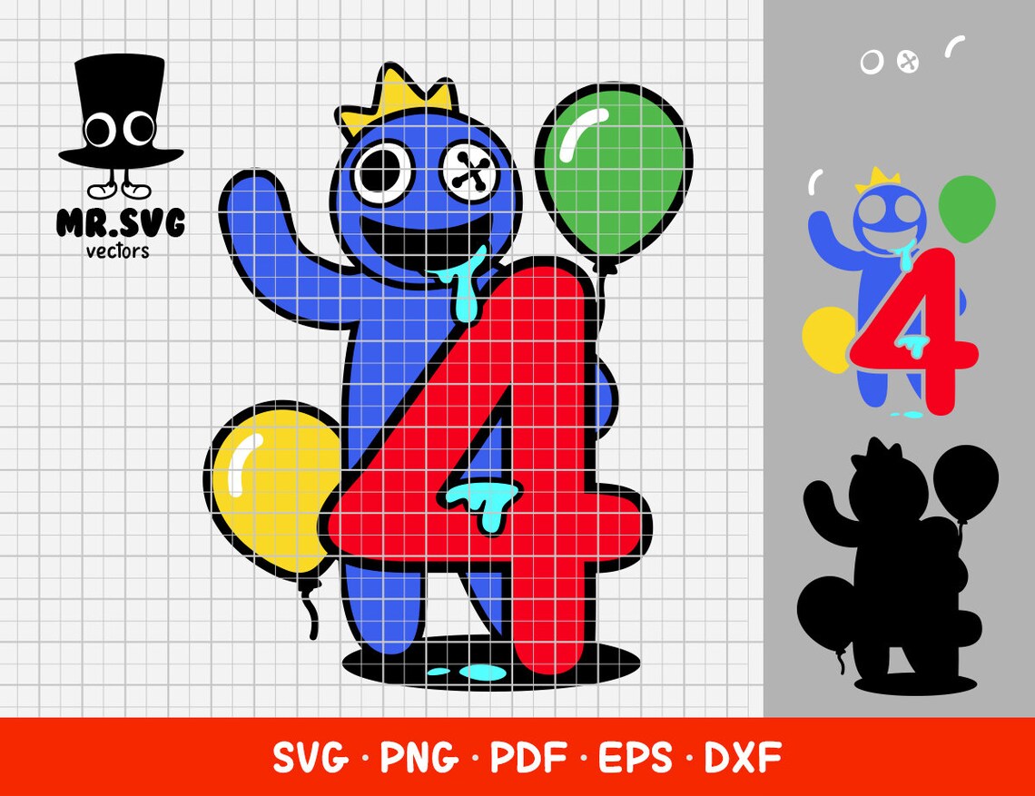 Blue SVG Blue SVG 4 Birthday Cutting File Rainbow Friends - Etsy