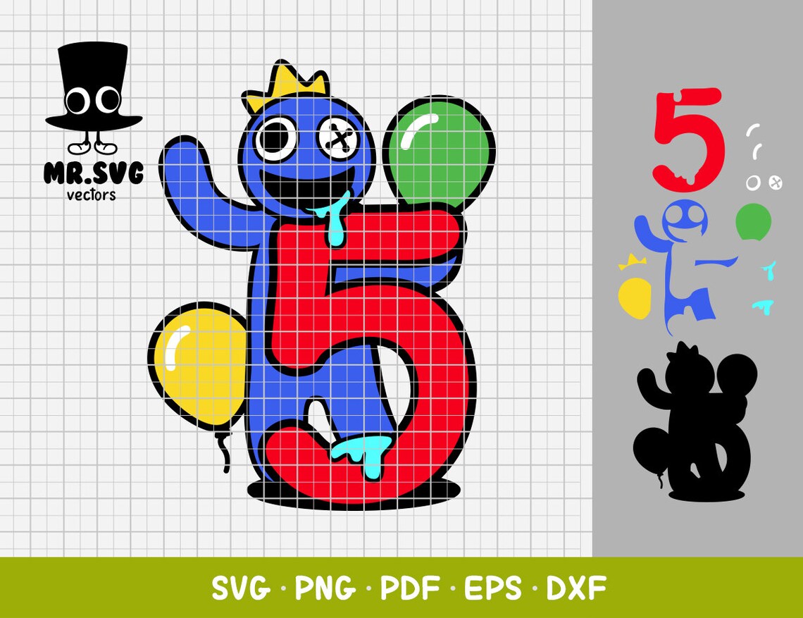 Blue SVG Blue SVG 5 Birthday Cutting File Rainbow Friends - Etsy