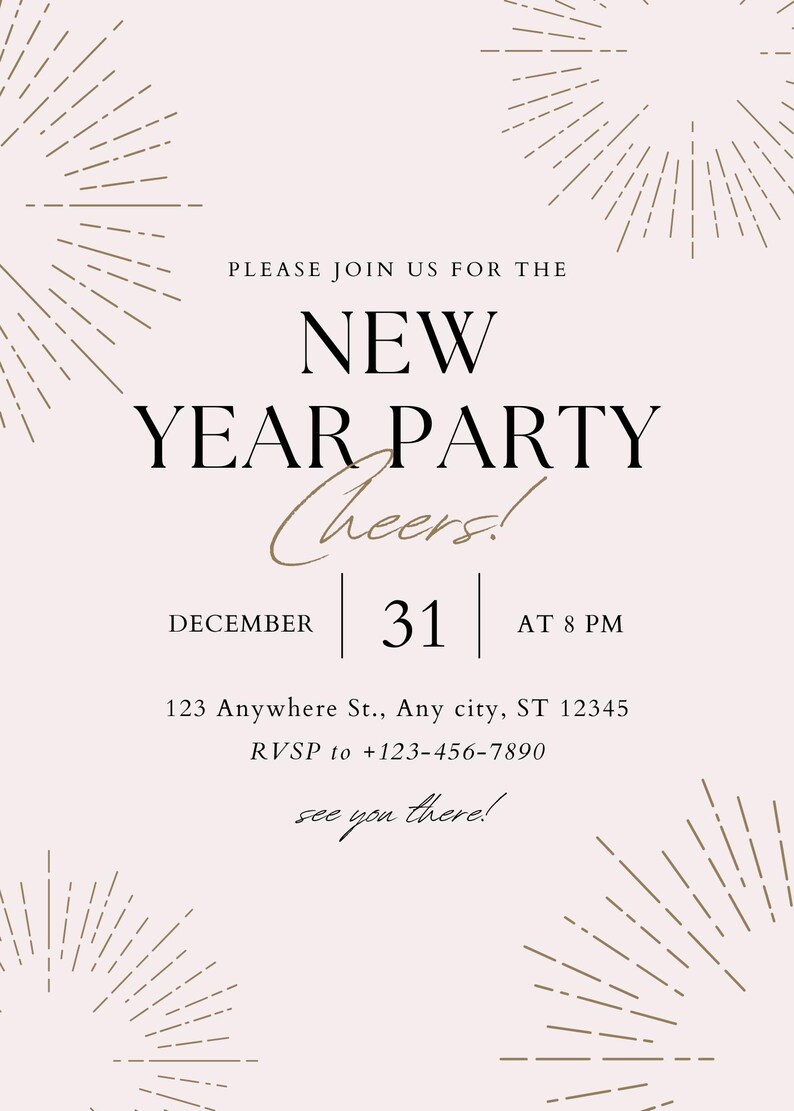 New Years Party Invitation, New Years Eve Party Invitation, White and ...