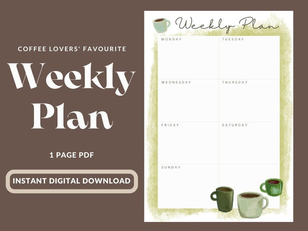 Coffee Lovers' Favourite Weekly Plan, Printable Plan, Digital PDF - Etsy