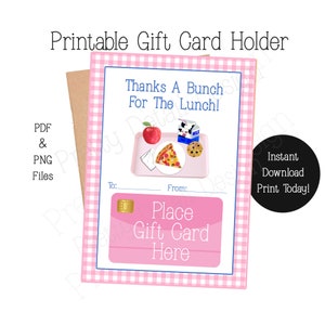 PRINTABLE Cafeteria Staff Thank You Gift Card Holder, Gift for ...