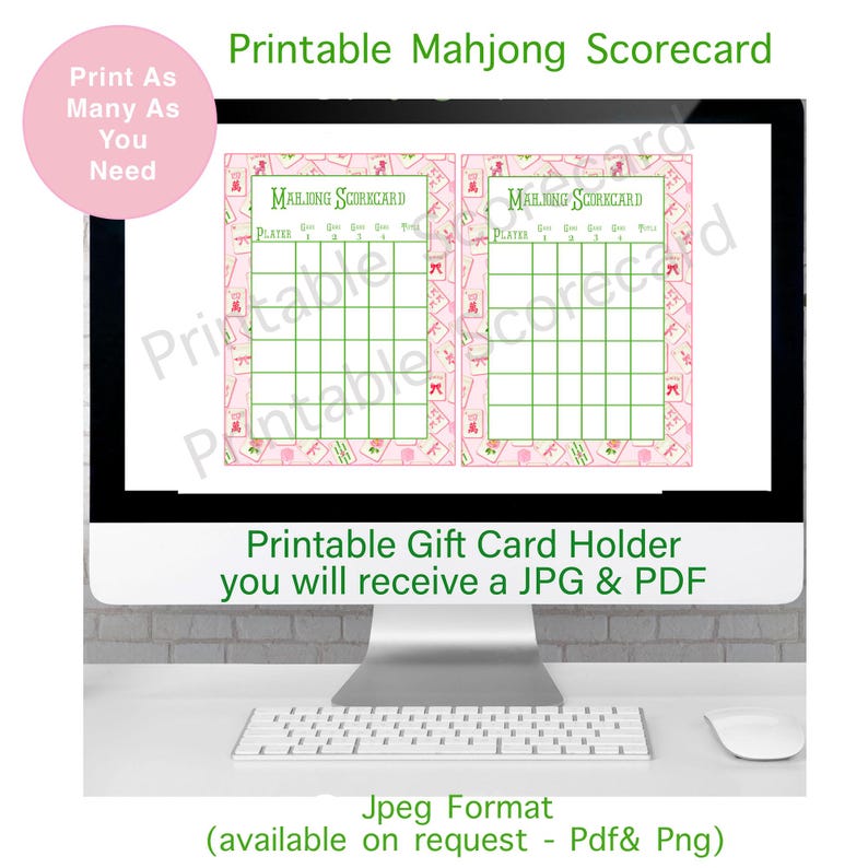 Printable Mahjong Scorecard, Printable Party Mahjongg Night Supplies ...