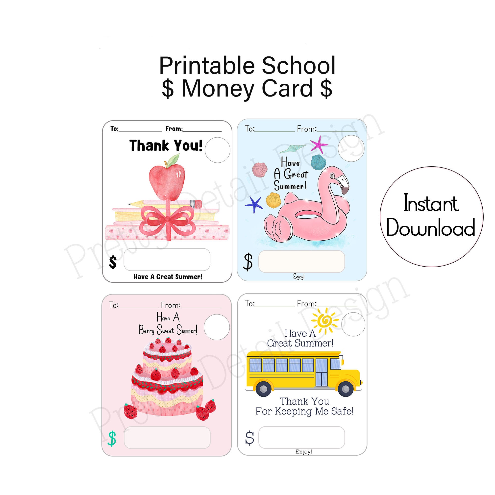 School Printable Money Card, Teacher Gift, School Gift, Summer Gift ...