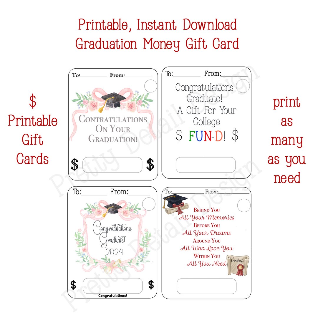 Printable Graduation Money Gift Cards, Graduation Printable for Male ...