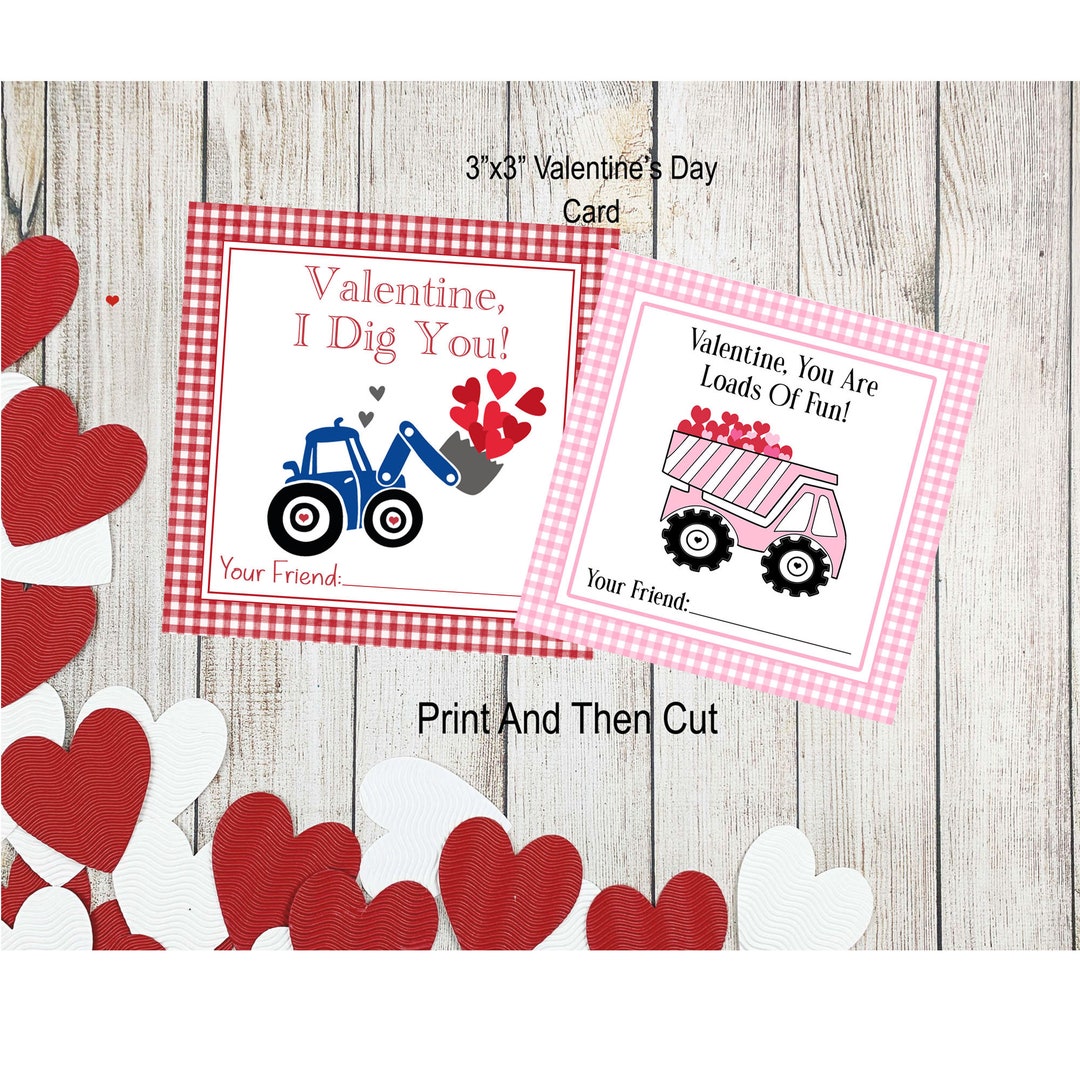 Printable Valentine Cards for Kids, Truck Valentine Tag Valentine Favor ...