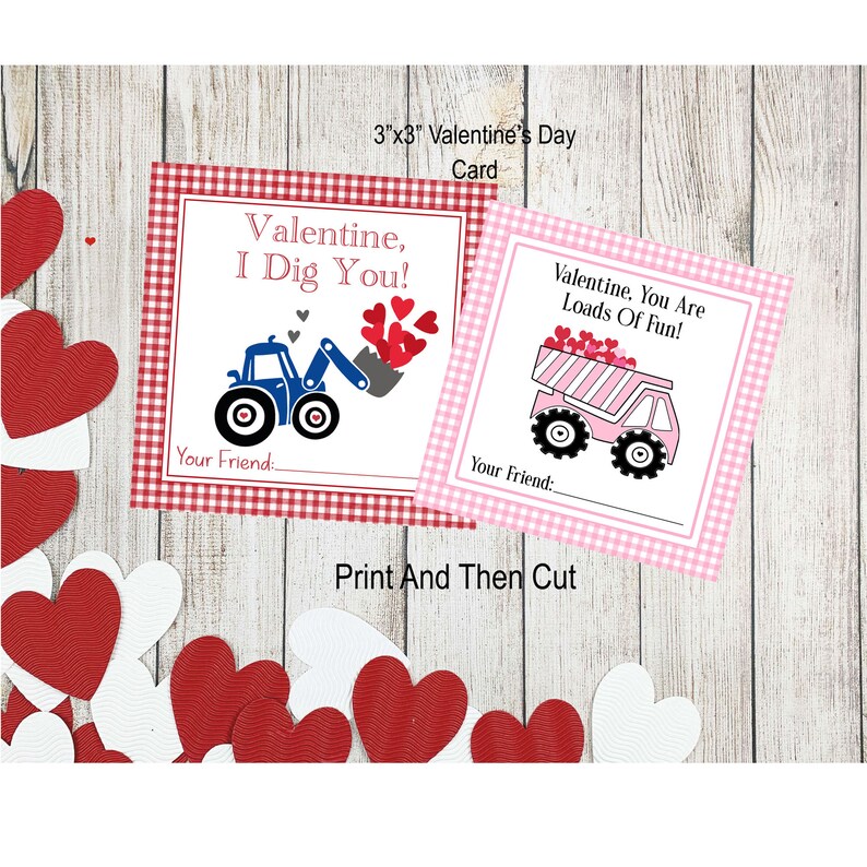 Printable Valentine Cards for Kids, Truck Valentine Tag Valentine Favor ...