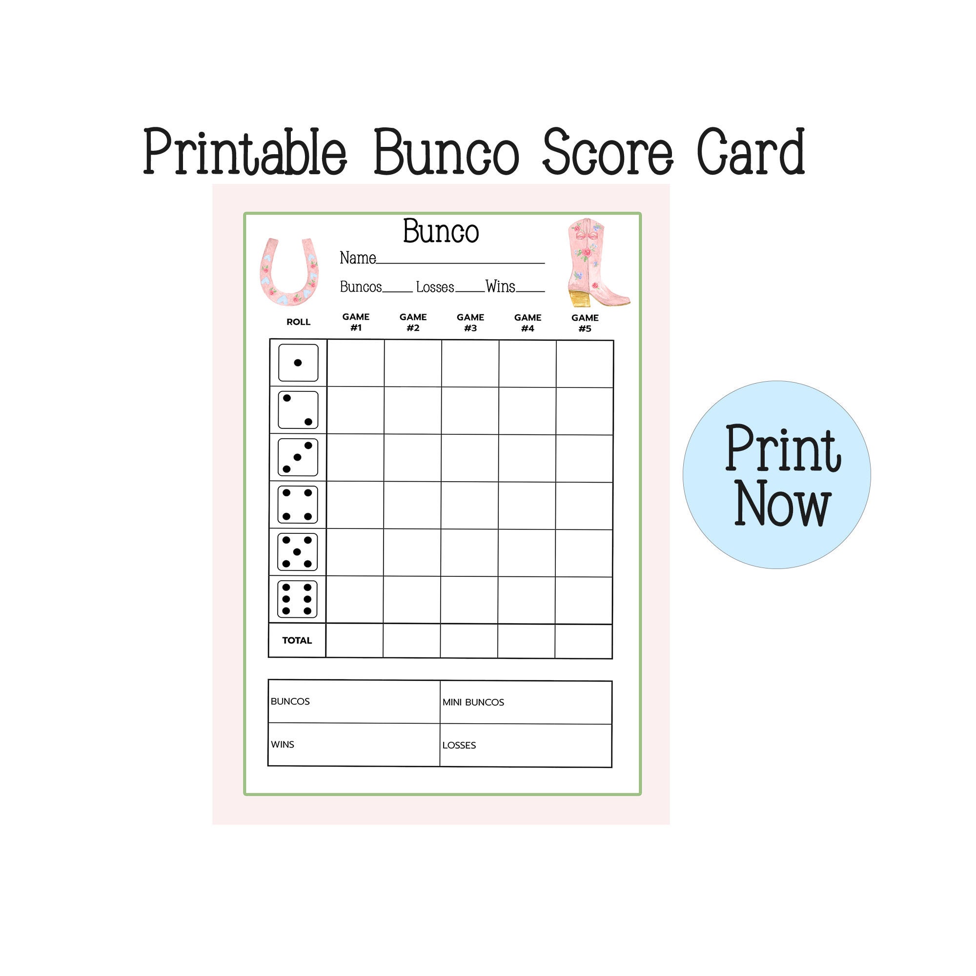 Printable Bunco Score Card Western Bunco Cowboy Boot Score - Etsy Hong Kong