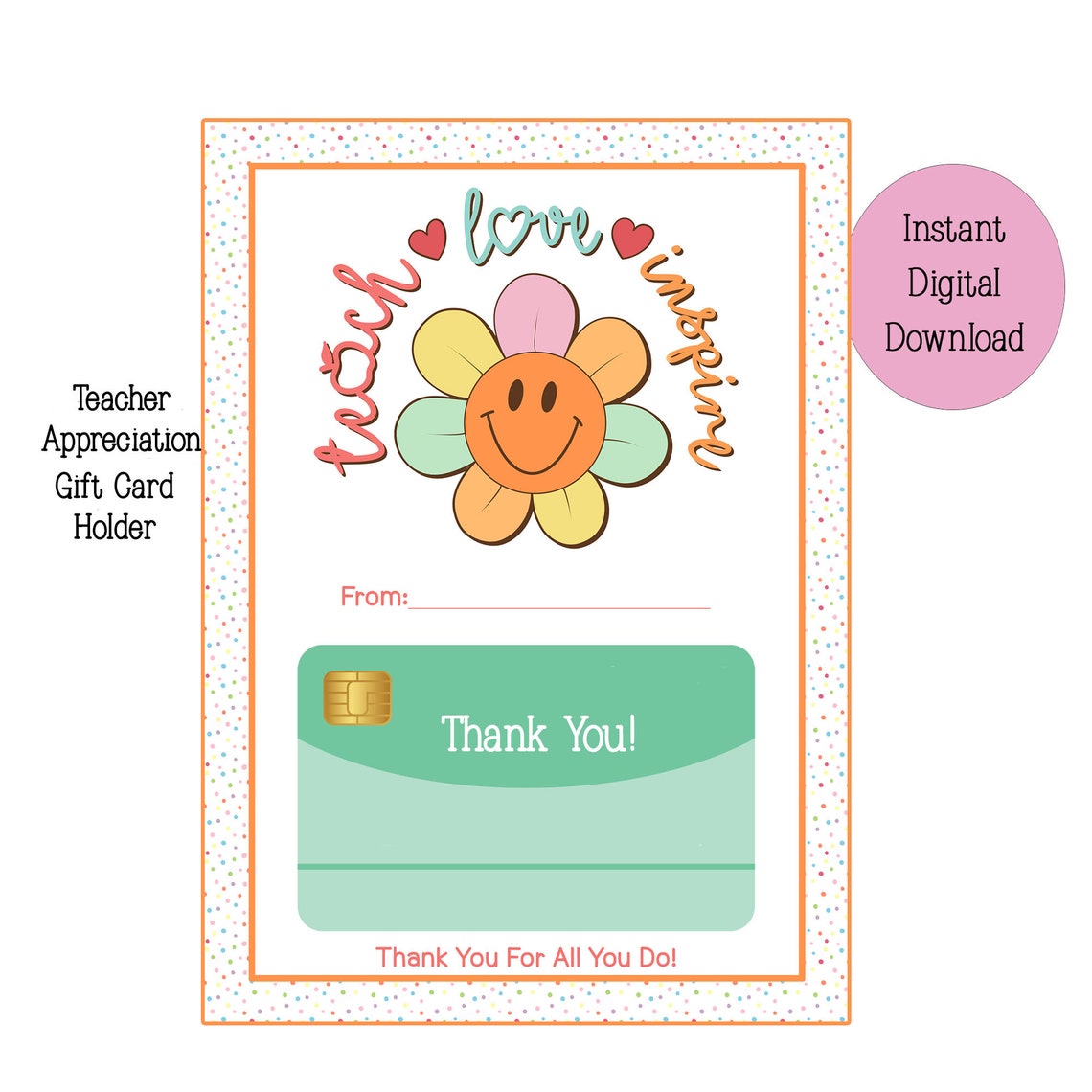 Printable Teacher Appreciation Gift Card Holder, Teacher Thank You Gift ...