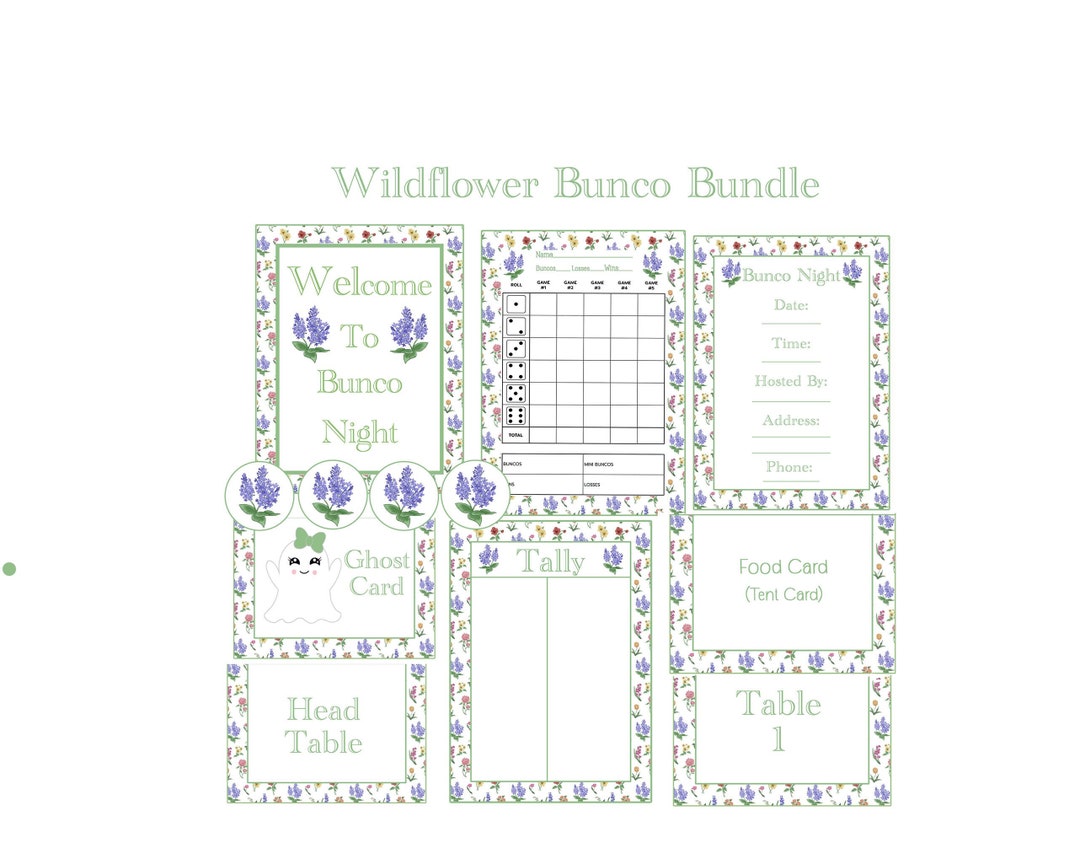 Printable Bunco Party Supplies, Spring Bunco, Summer, Score Cards ...