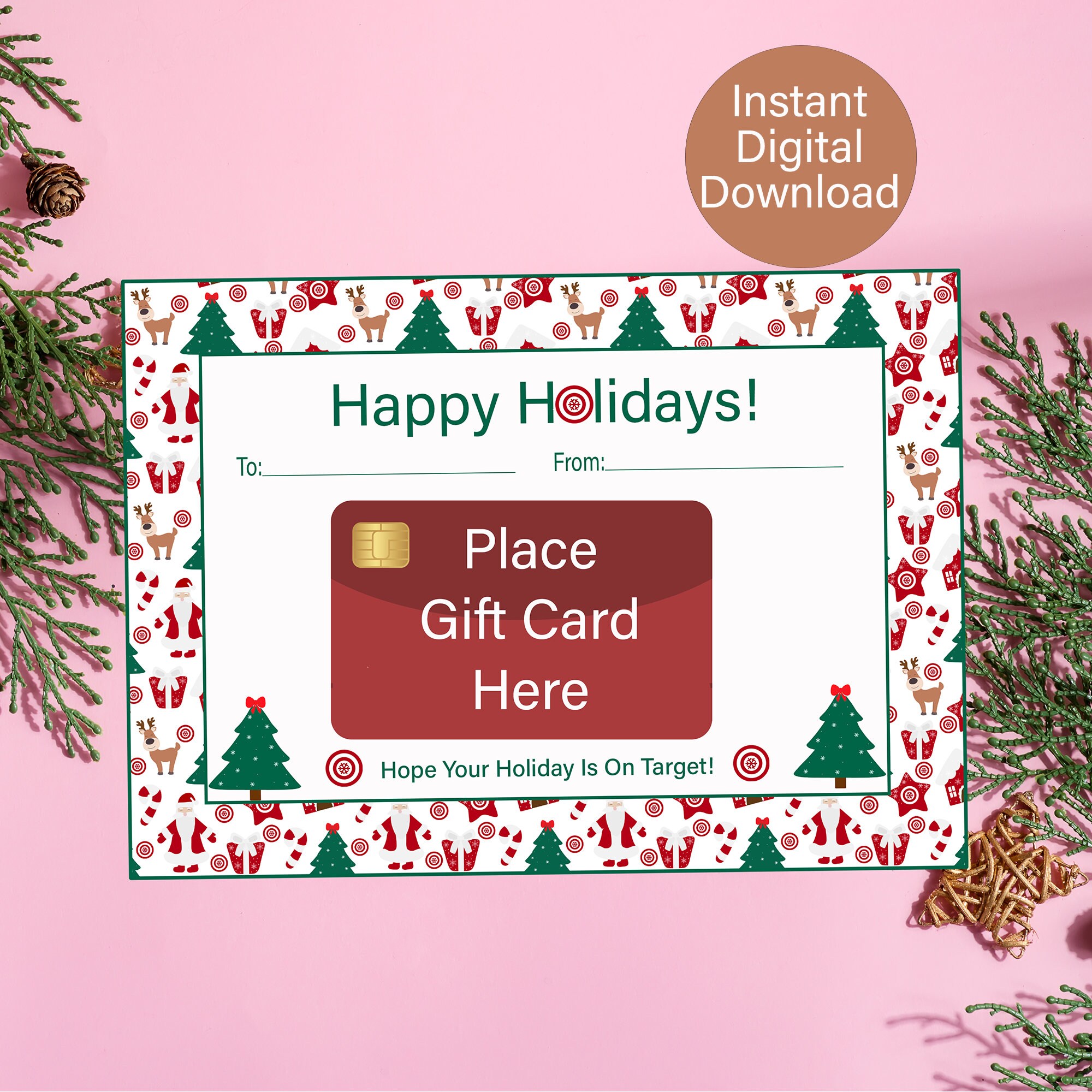 Printable Christmas Gift Card Holder Happy Holidays Card - Etsy