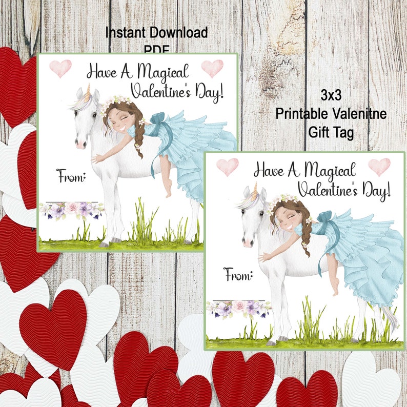 Printable Unicorn Valentine Tags, Kids Valentine Day Cards, School ...
