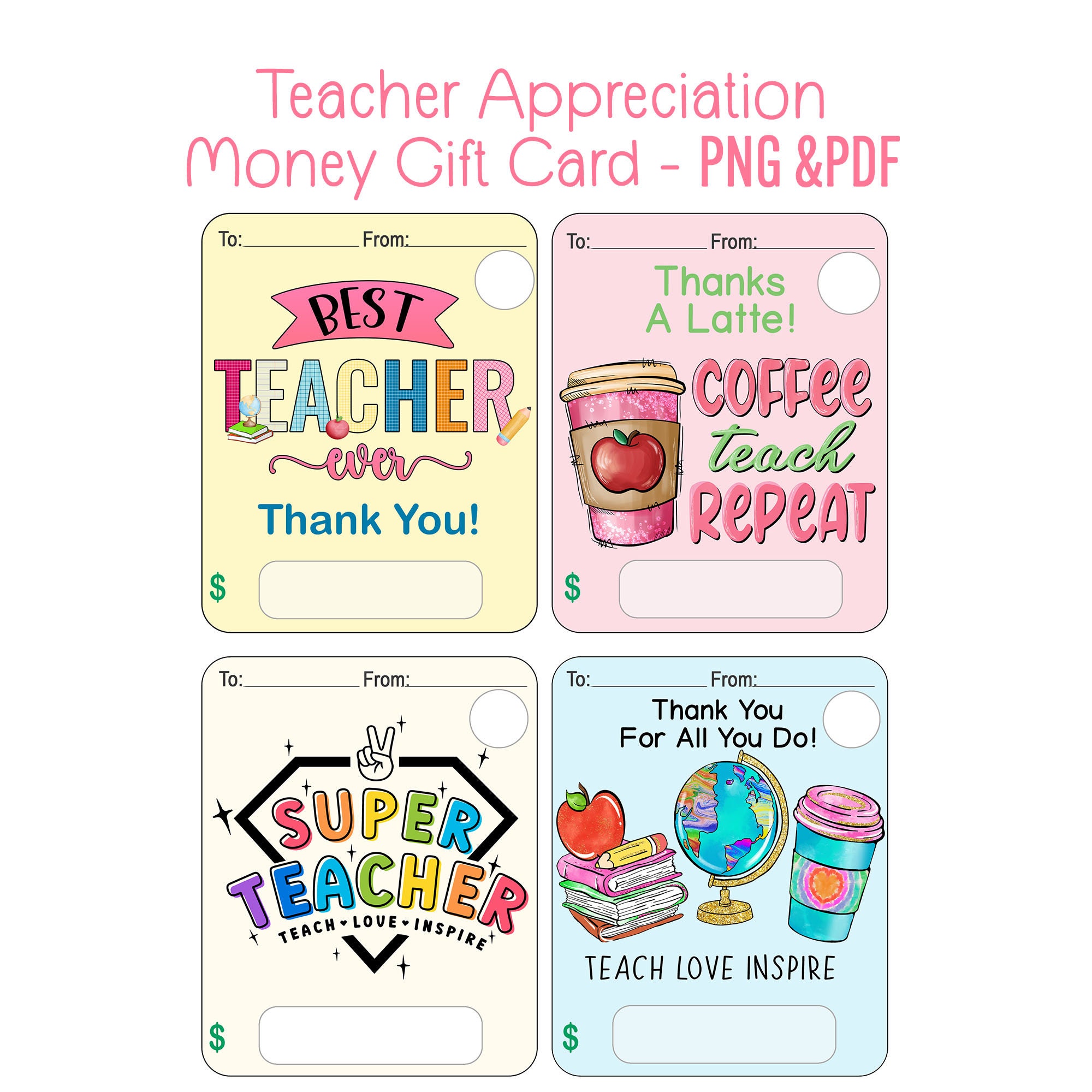 Teacher Printable Money Card, Teacher Money Card Holders, Print Then ...