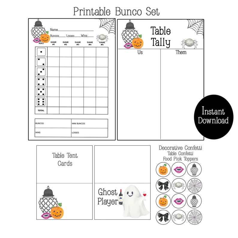 Printable Bunco Bundle Halloween Bunco Scorecard, Score Sheet, Bunko ...