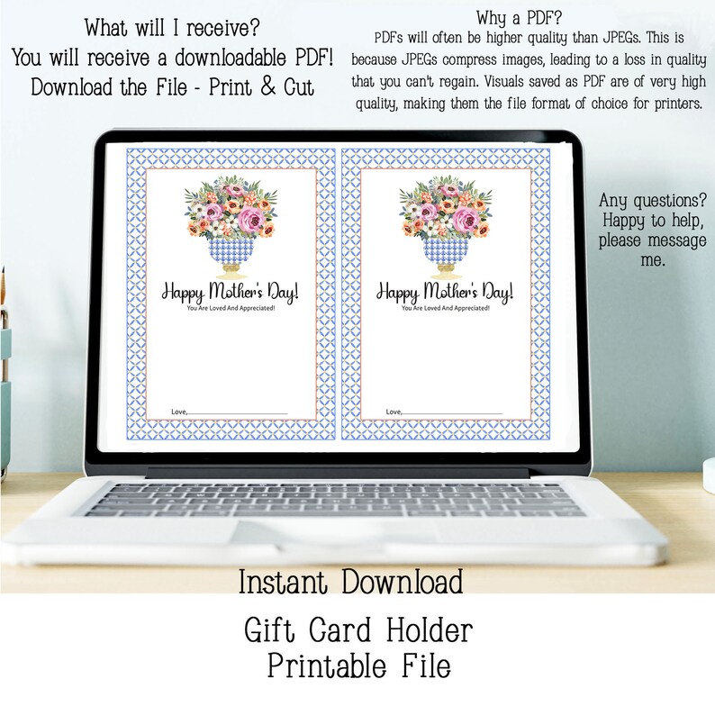 Printable Mother's Day Gift Card Holder, Chinoiserie Floral (PDF & PNG ...