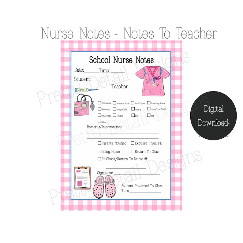 School Nurse Notes Printable, School Nurse Office Pass, School Health ...