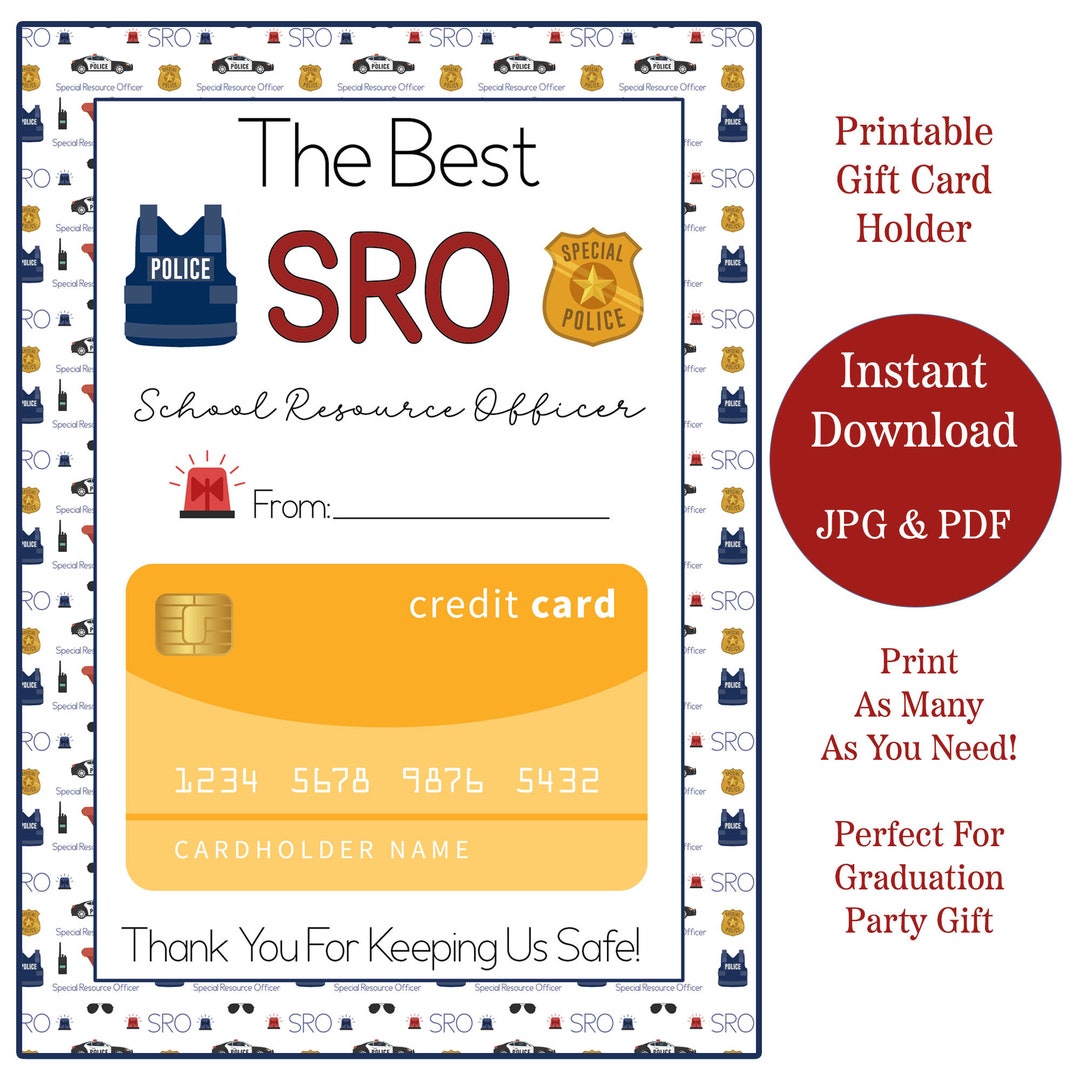 Printable School Resource Officer Gift Card Holder, School Staff Card ...