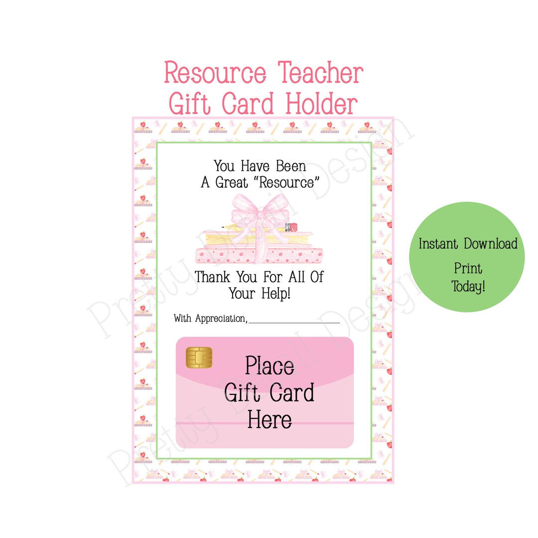 Resource Teacher Gift Card Holder, Resource Teacher Gift, Resource ...