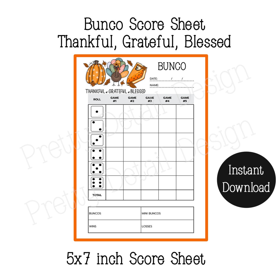 Printable Bunco Thanksgiving Scorecard, Score Sheet, Bunko Party, Fall ...