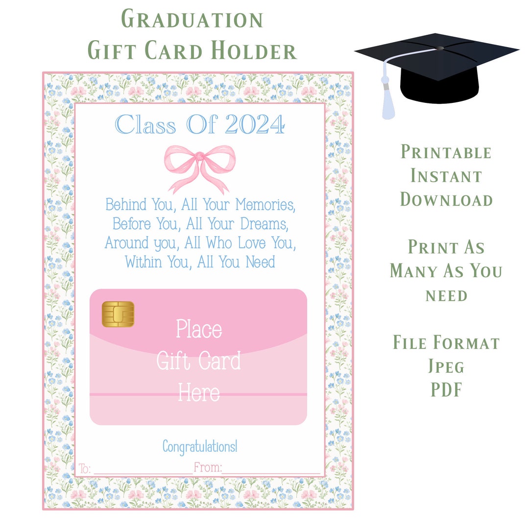 Printable Graduation Gift Card Holder, Coquette Graduation Gift ...