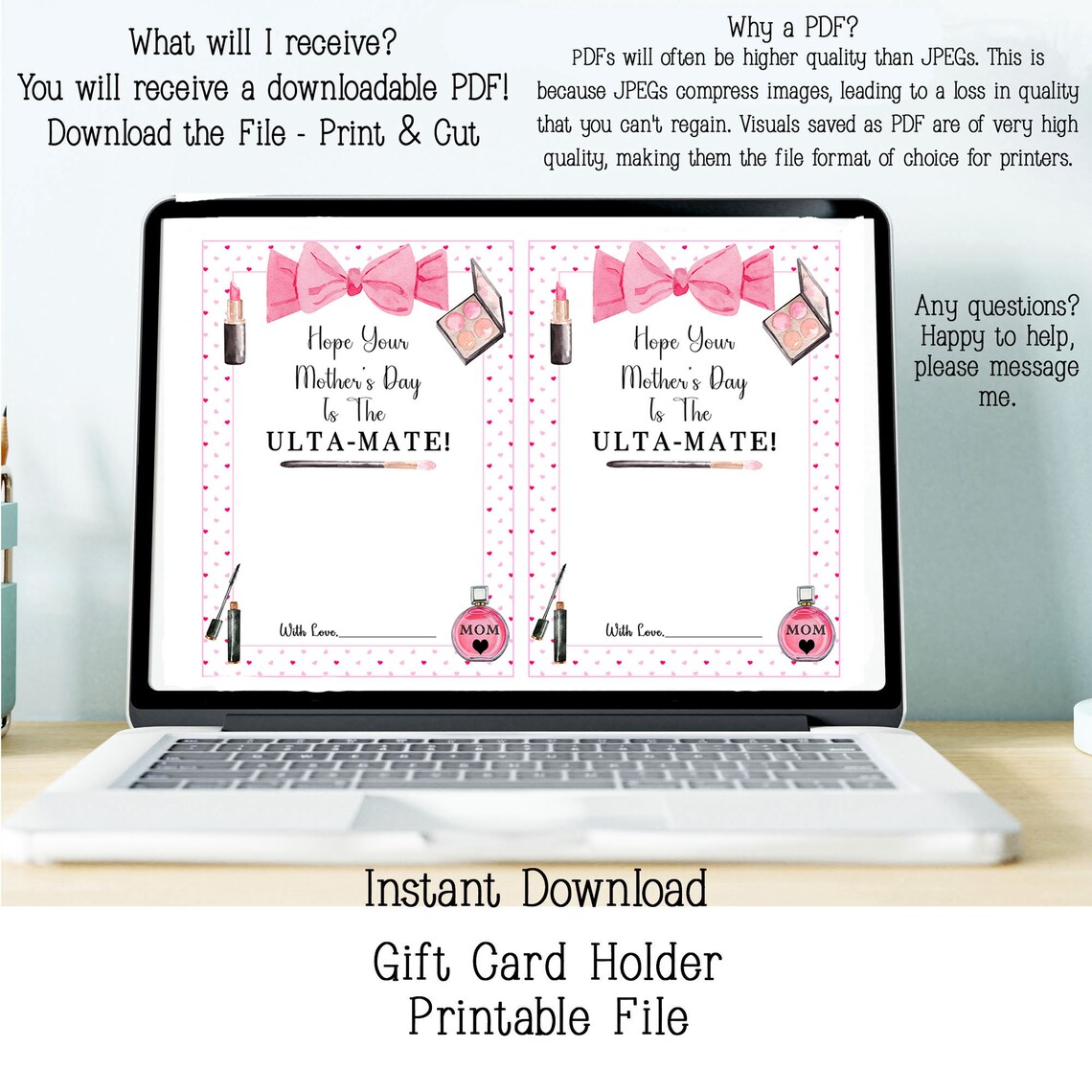 Printable Mothers Day Gift Card Holder, Makeup Gift Card for Mom ...