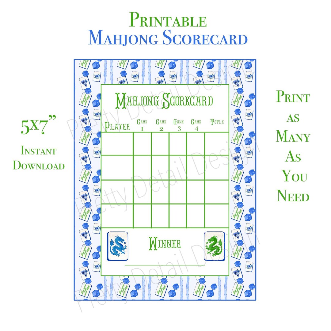 Printable Mahjong Scorecard, Game Night Supplies (PDF & JPEG) - Etsy