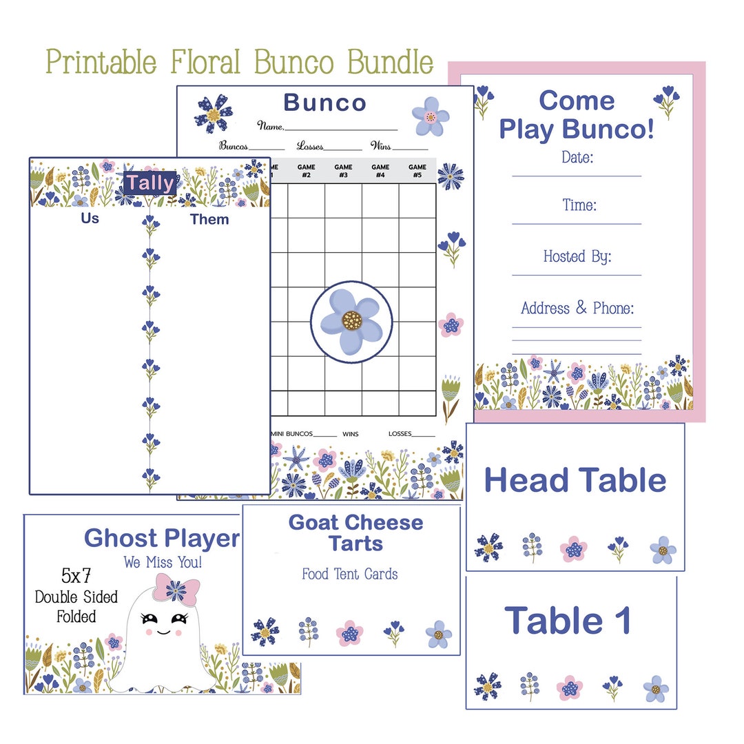Printable Bunco Bundle, Floral Bunco Supplies, Score Cards Tally Sheets ...
