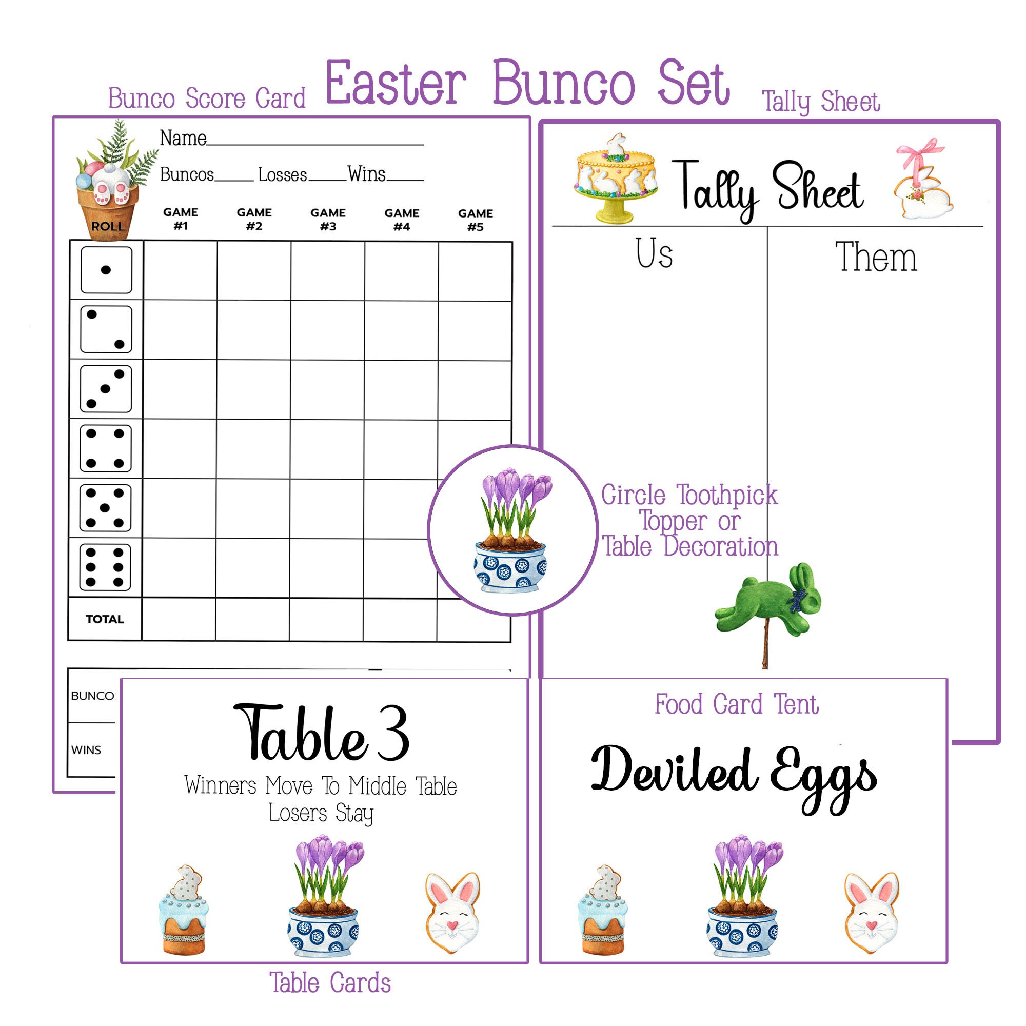 Easter Bunco BUNDLE Bunco Scorecards, Tally Sheets, Table Numbers ...