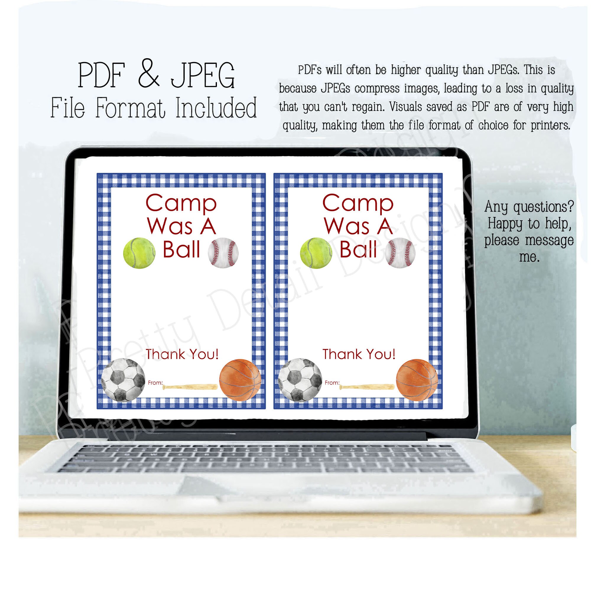 PRINTABLE Sports Camp Thank You Gift Card Holder, Gift for Sports Camp ...