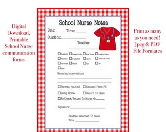 School Nurse Notes Printable, School Nurse Office Pass, School Health ...