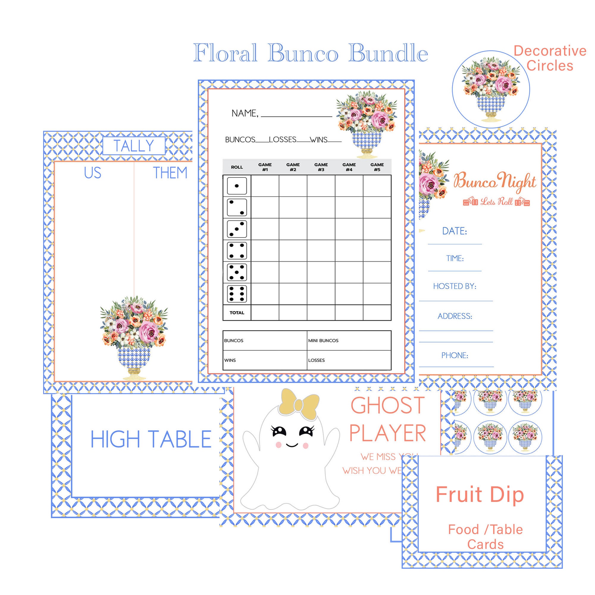 Printable Bunco Bundle| Party Supplies| Spring Bunco Party| Summer ...