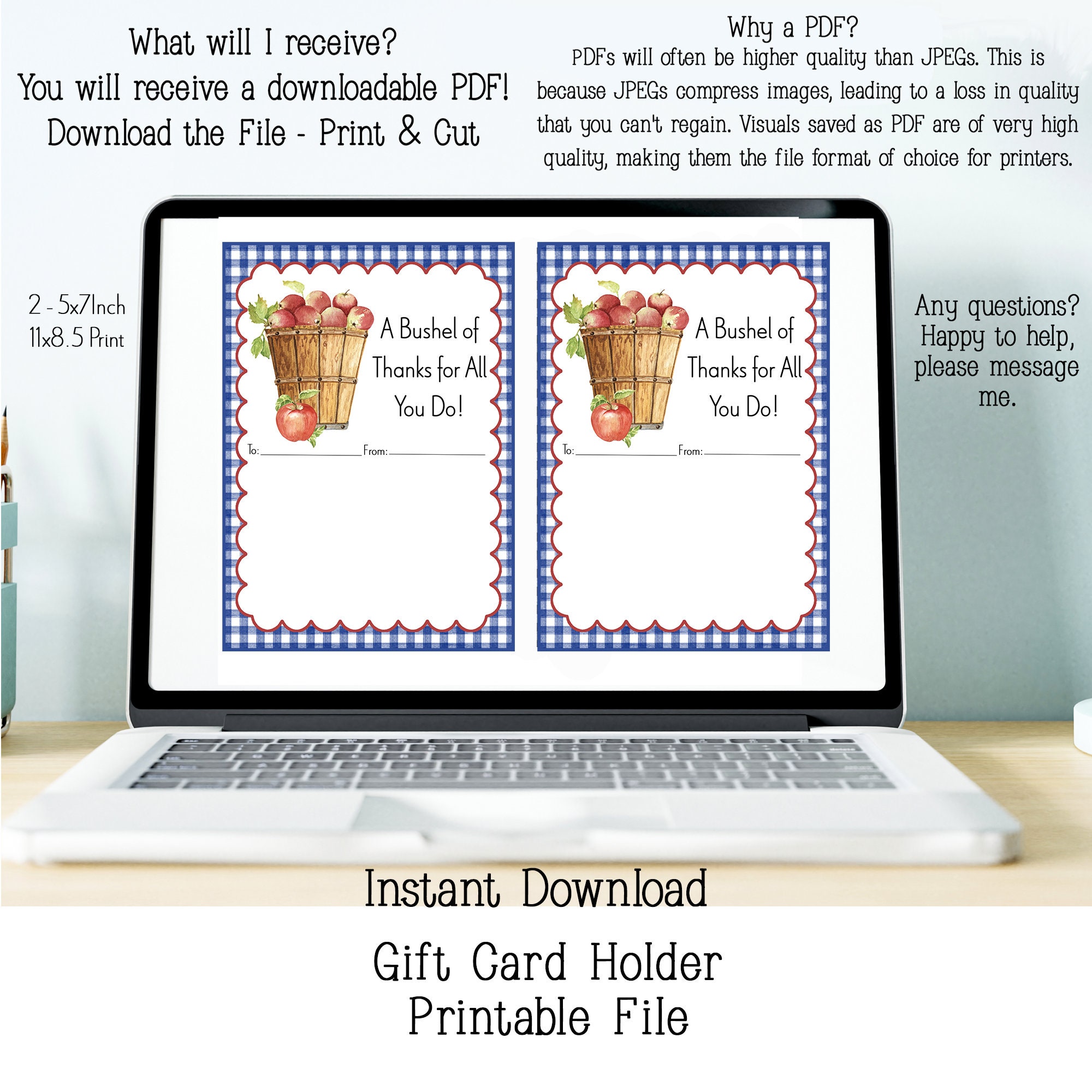 INSTANT DOWNLOAD | Thank You Gift Card Holder | Printable Appreciation ...