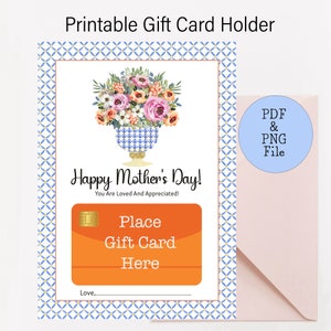 Printable Mother's Day Gift Card Holder, Chinoiserie Floral (PDF & PNG ...