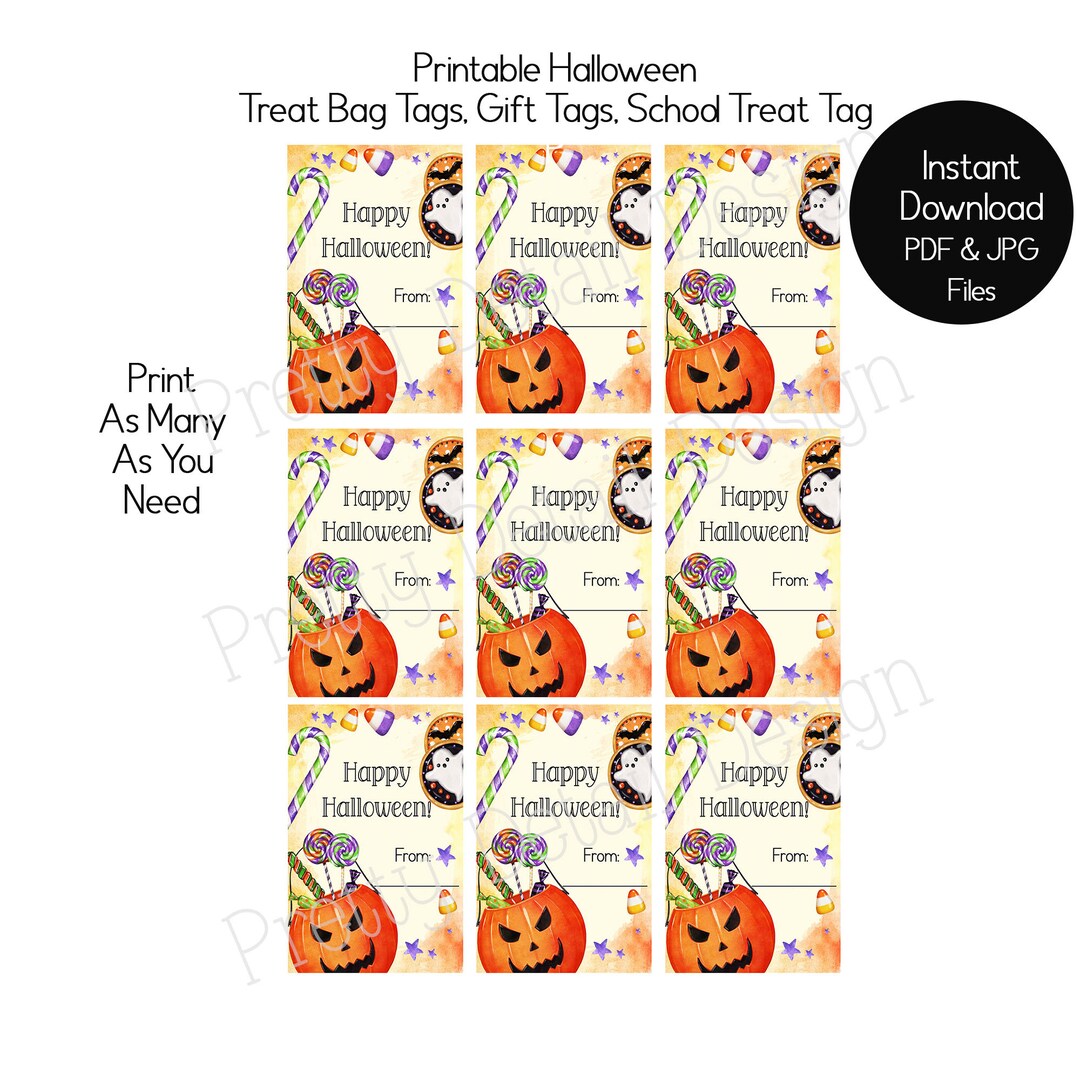 Printable Happy Halloween Gift Tag Trick or Treat Favor Bag - Etsy