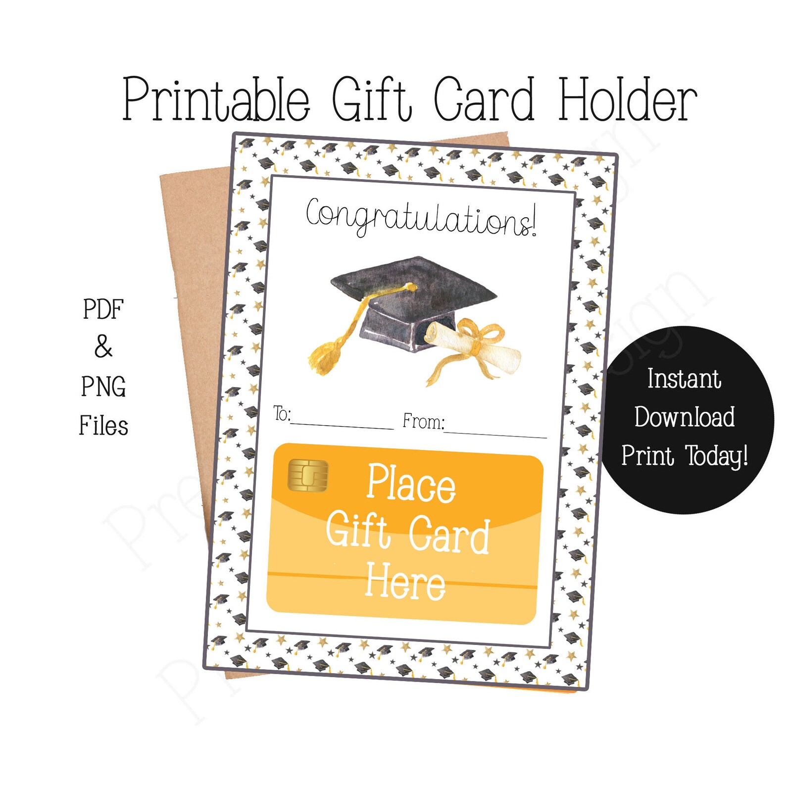 Printable Graduation Gift Card Holder, Gift for Graduation, Instant ...