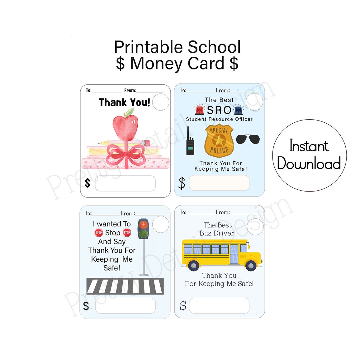 School Printable Money Card, Teacher Gift, SRO Gift, Crossing Guard ...
