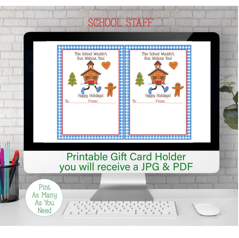 School Staff Printable Christmas Card, Gift for School Staff, Gift From ...