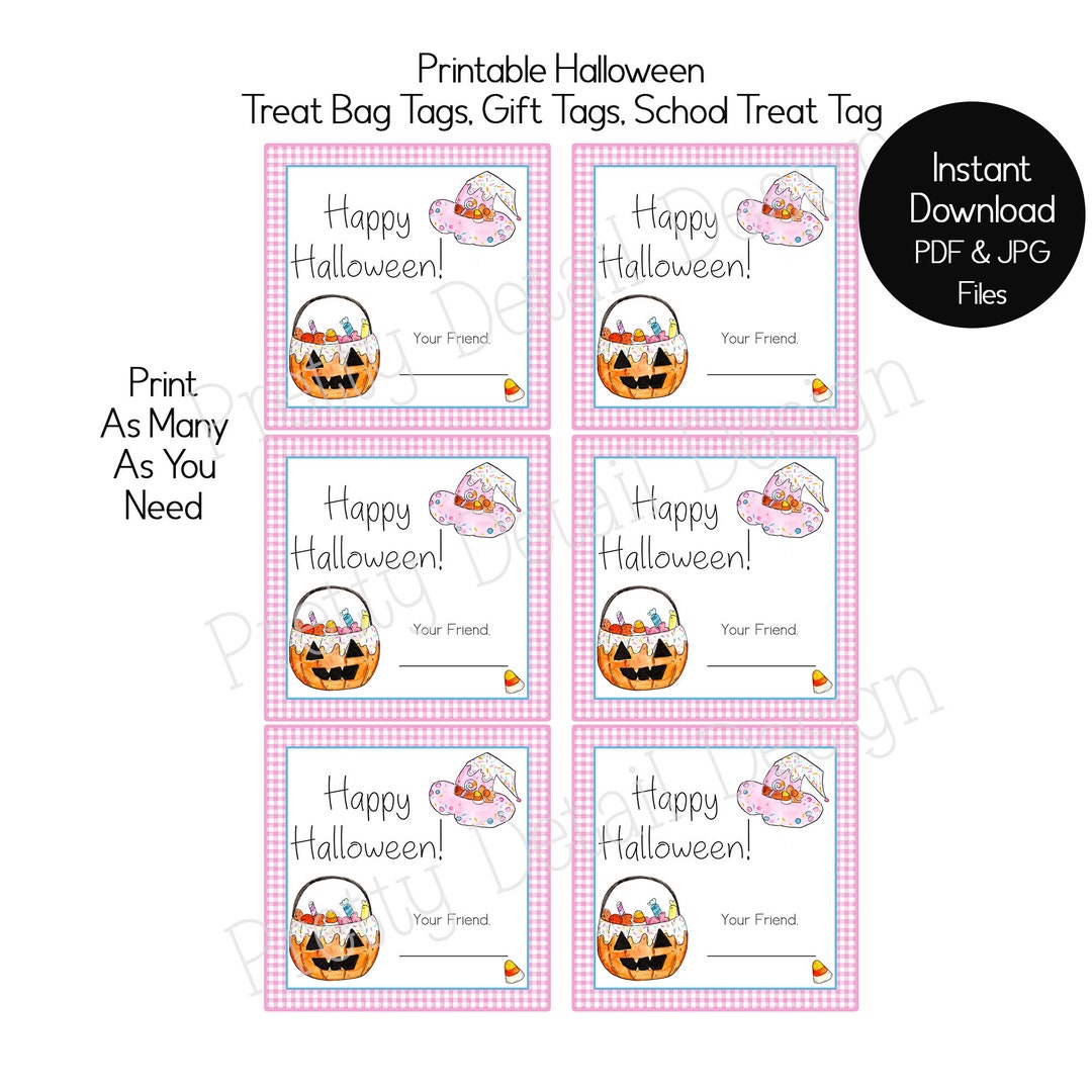 Printable Happy Halloween Gift Tag, Pink Trick or Treat Favor Bag Tag ...