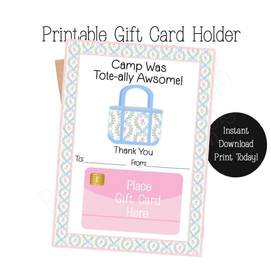Printable Camp Counselor Gift Card Holder, Gift From Camper, Thank You ...