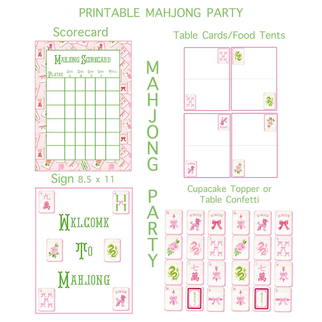 Printable Mahjong Scorecard, Printable Party Mahjongg Night Supplies ...