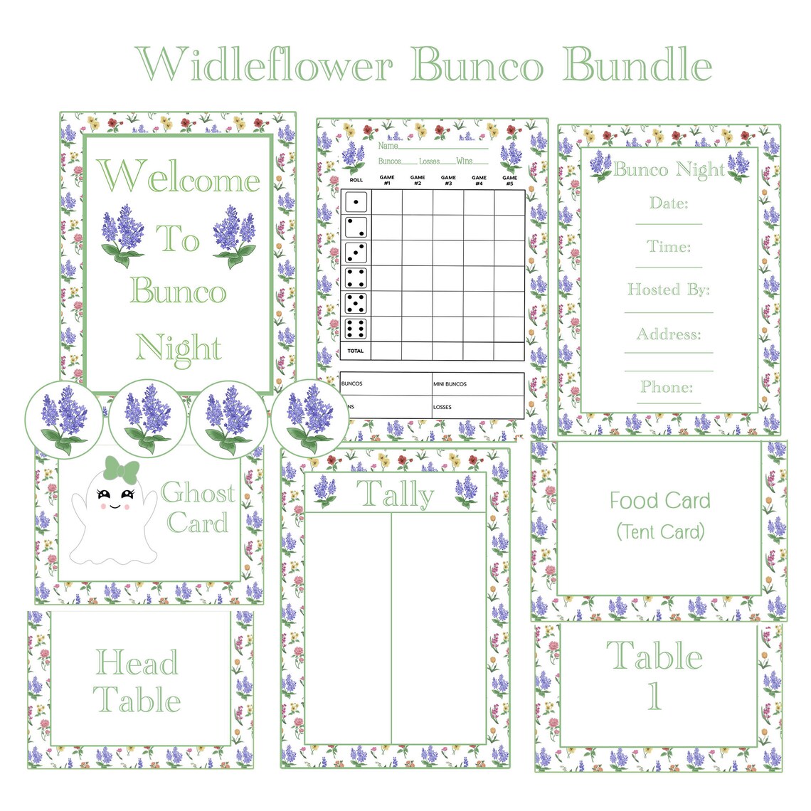 Printable Bunco Party Supplies, Spring Bunco, Summer, Score Cards ...