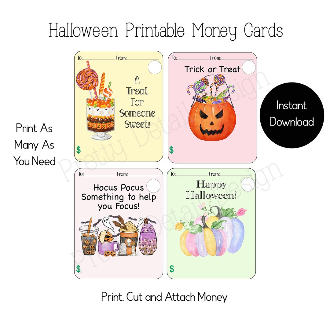 Printable Halloween Money Cards, Money Gift Cards, Print, Cut and ...