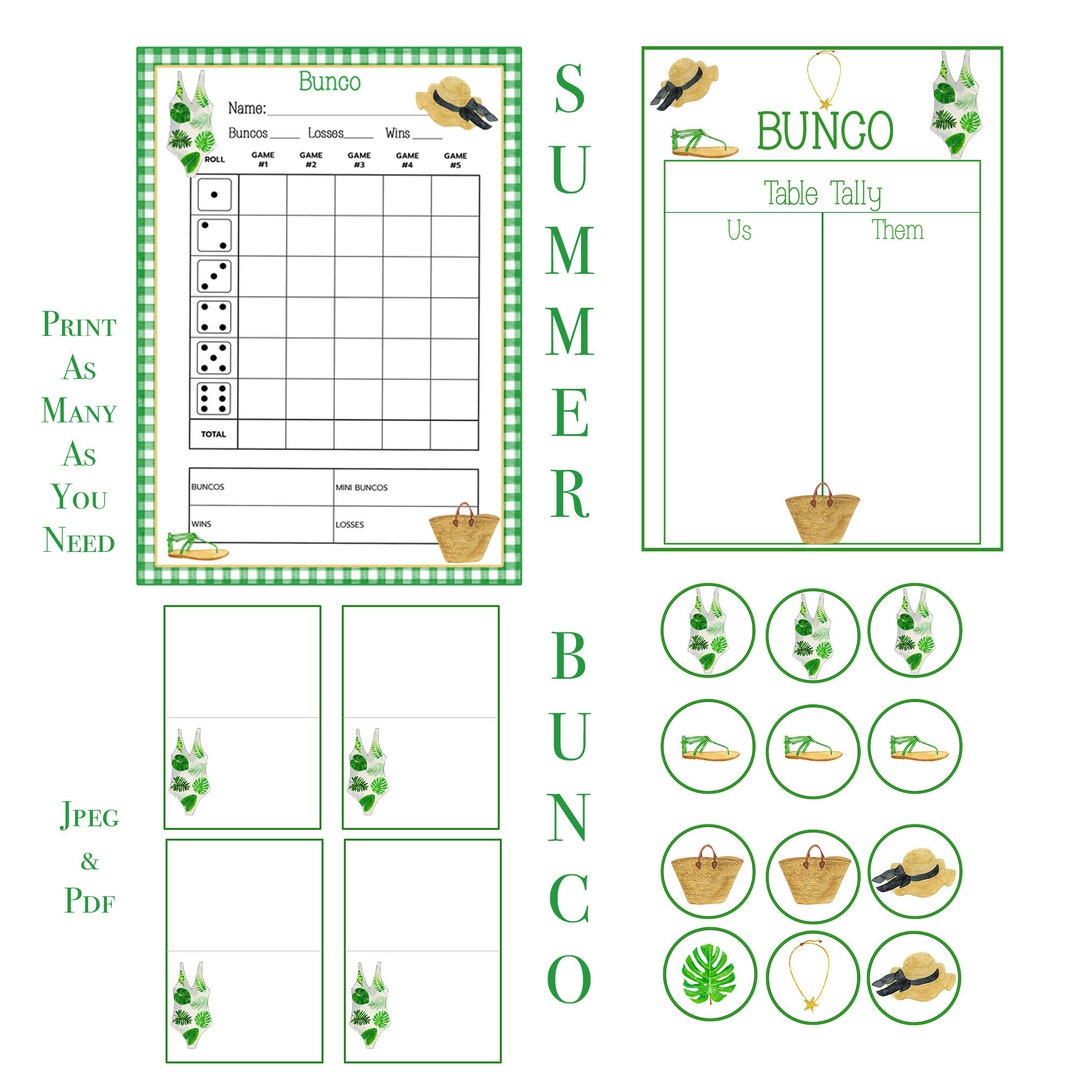 Summer Bunco Score Card, Score Sheet, Bunko Party, Beach Bunco, Summer ...