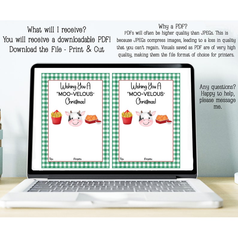 PRINTABLE Wishing You A Moo-velous Christmas Cow Chicken - Etsy