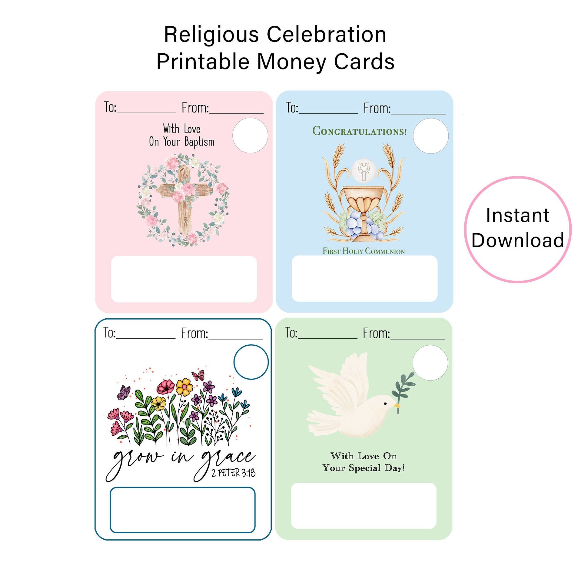 Religious Celebration Printable Money Card, Baptism Printable Money ...